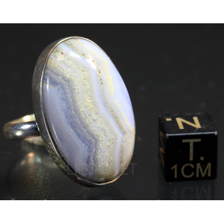 Anillo de calcedonia azul