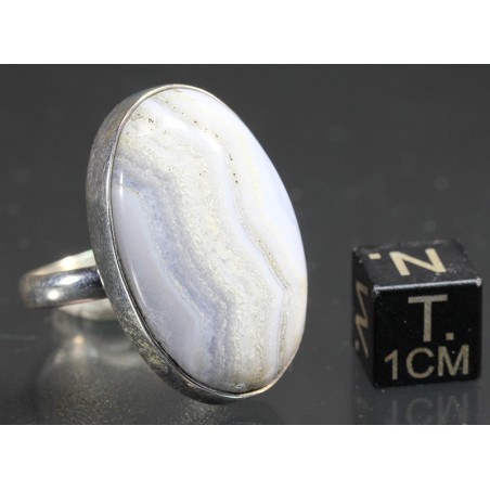 Anillo de calcedonia azul